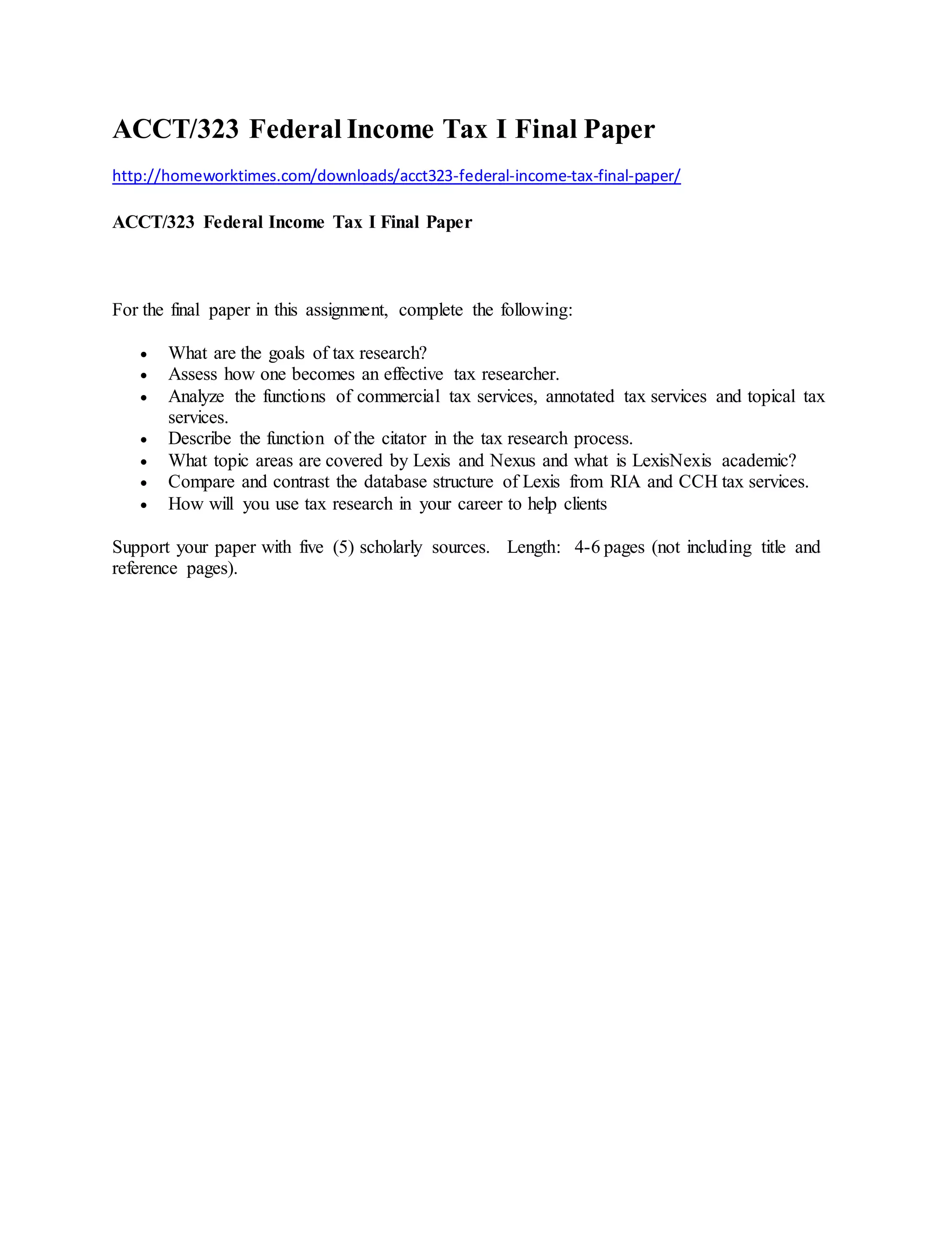 Acct 323 federal income tax i final paper | DOCX