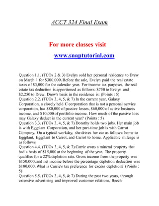 ACCT 324 Massive Success / snaptutorial.com | PDF