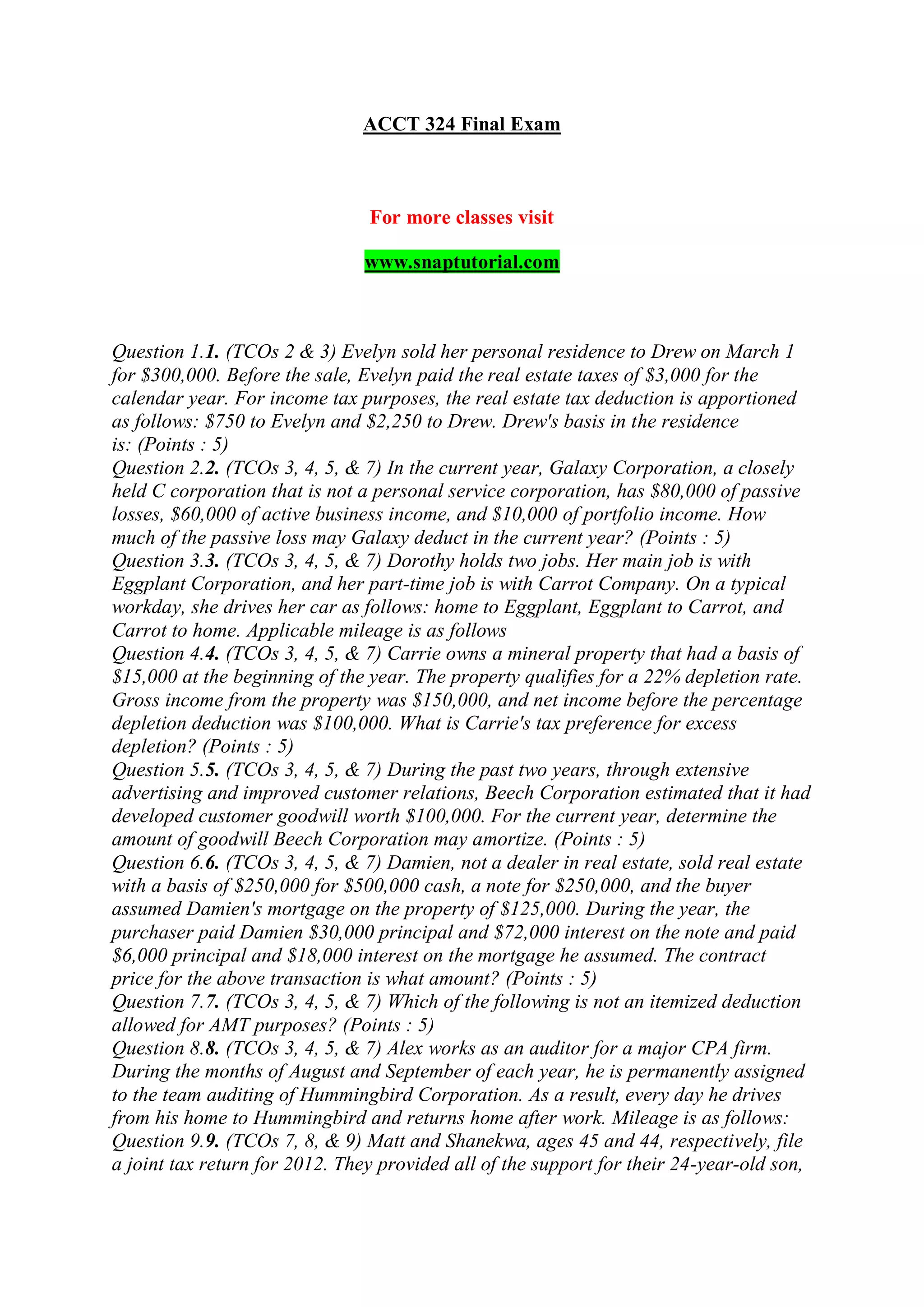 Acct 324 final exam | PDF