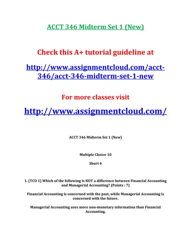 Acct 346 midterm set 1 | PDF