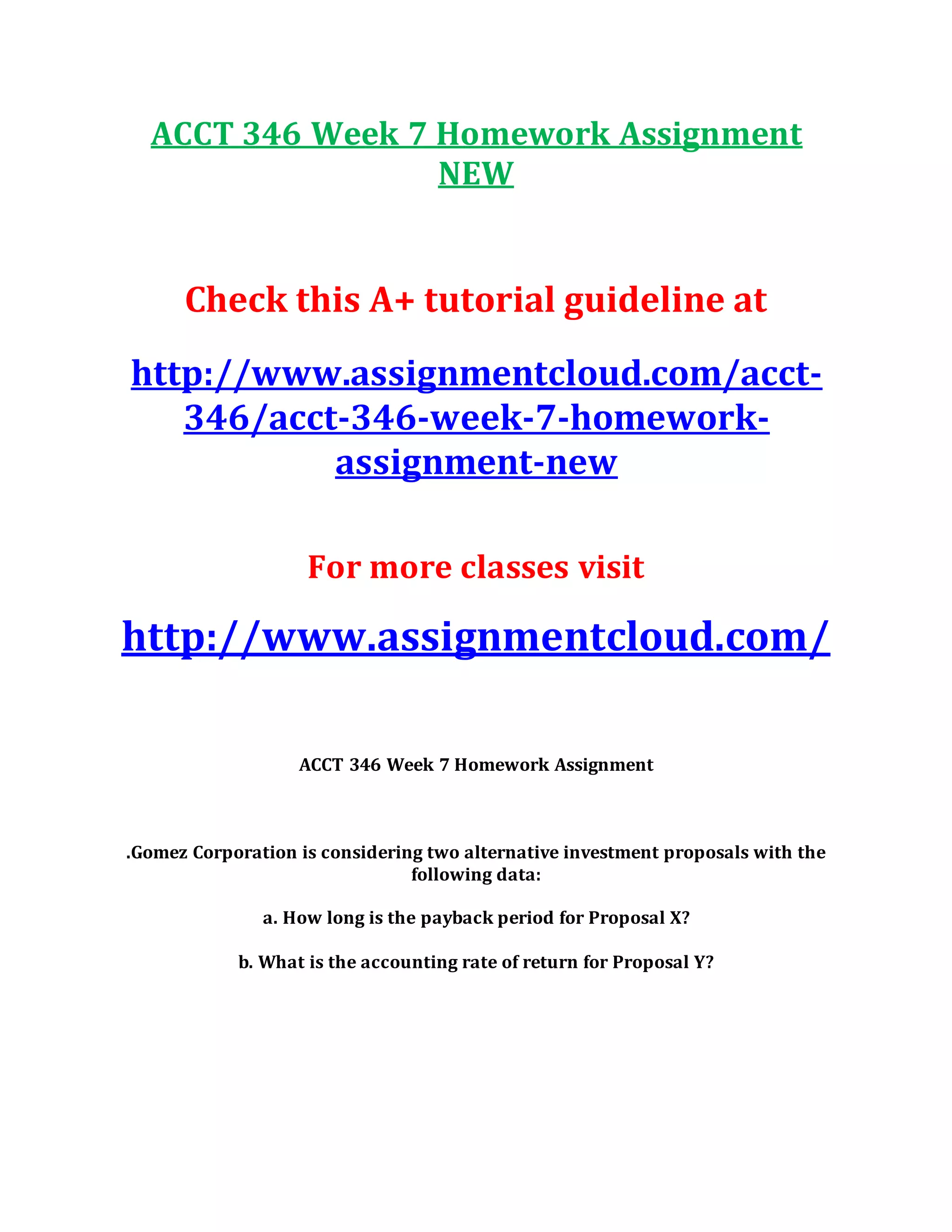 Acct 346 week 7 homework assignment new | DOCX
