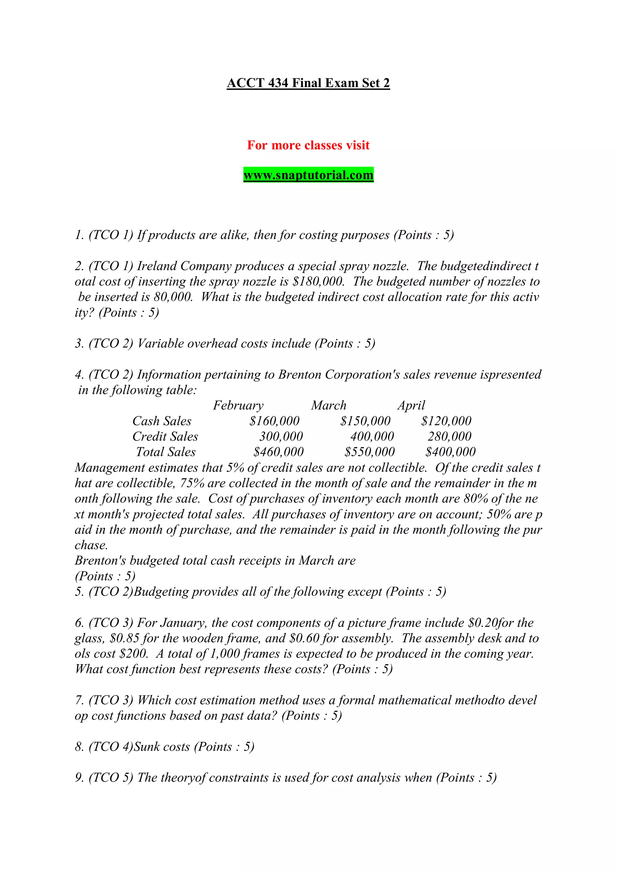 Acct 434 final exam set 2 | PDF | Business Accounting & Finance | Business