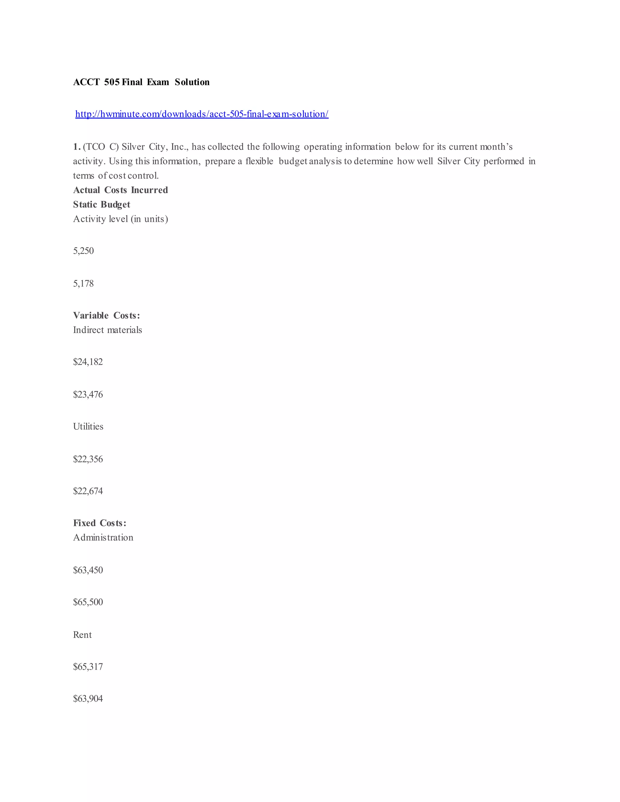 Acct 505 final exam solution | DOCX