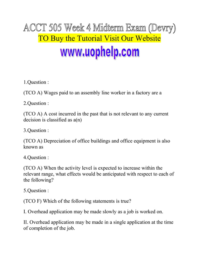 Acct 505 week 4 midterm exam(uophelp) | PDF Acct 505 week 4 midterm exam(uophelp) | PDF