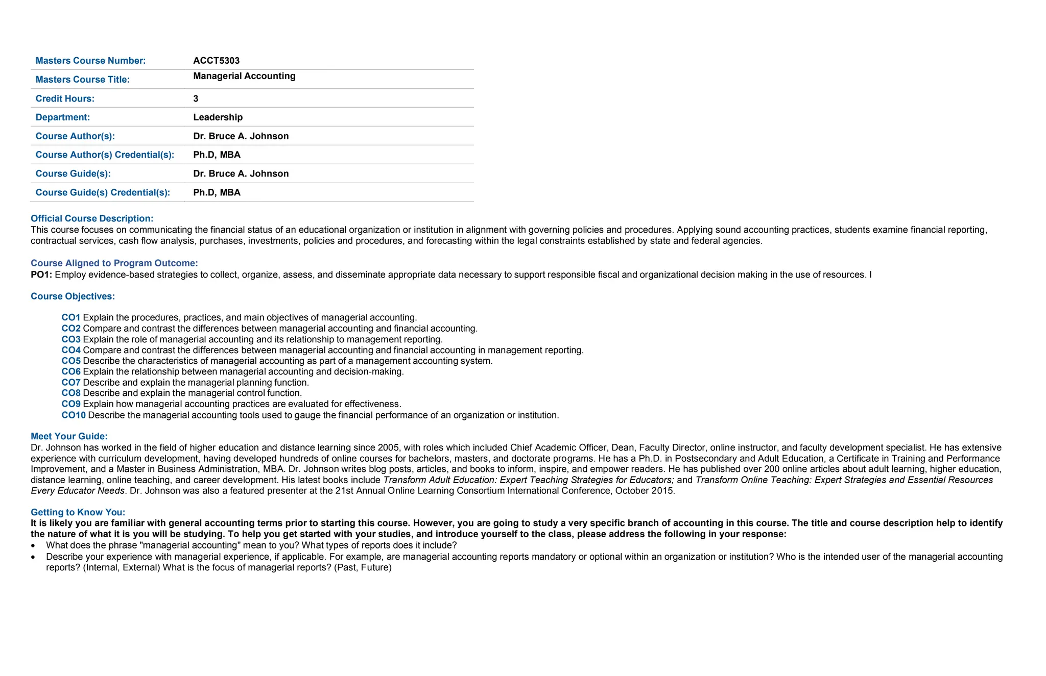 ACCT5303 Managerial Accounting Blueprint | PDF