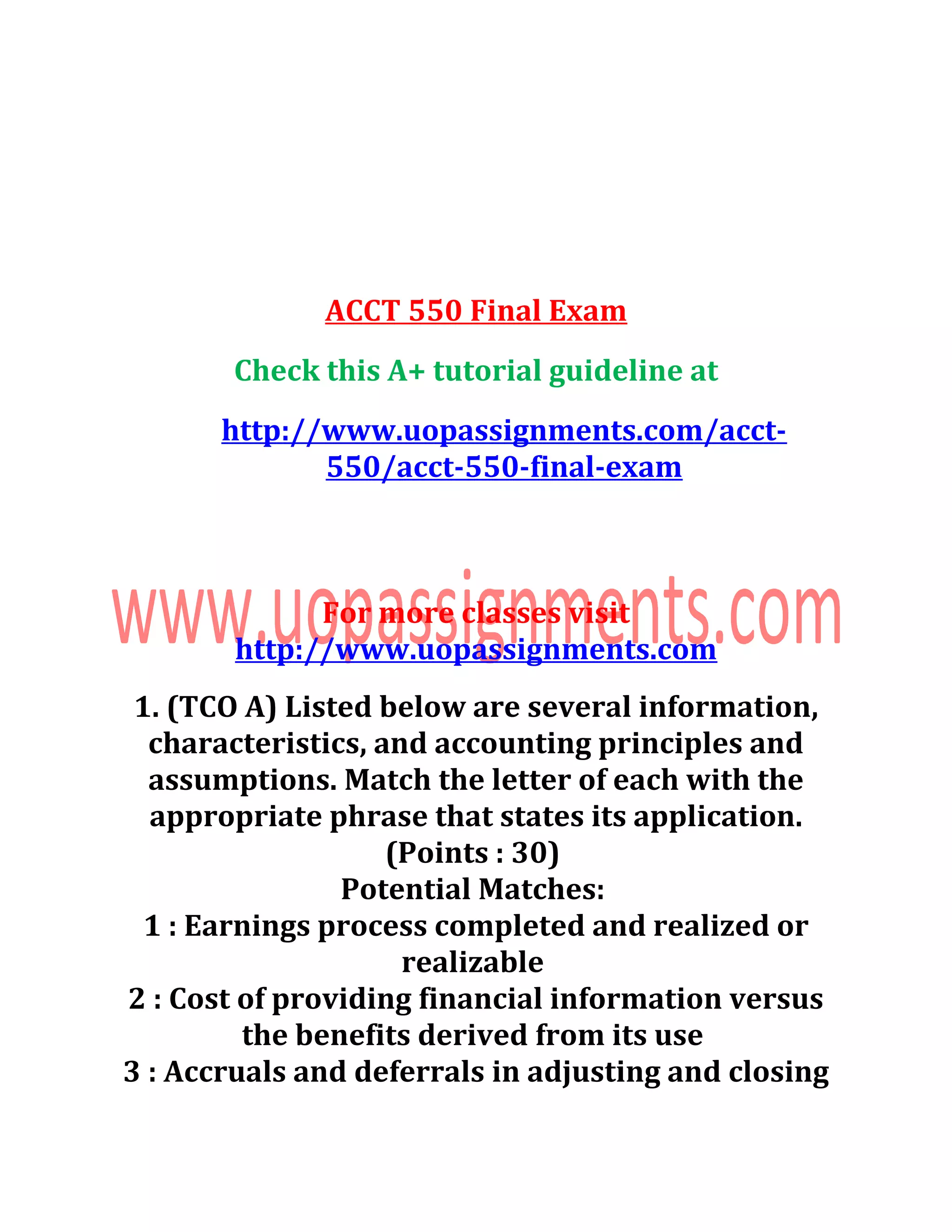 Acct 550 final exam | DOC