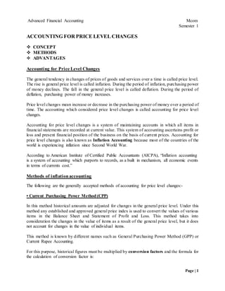 Accounting for Price Level Changes/ Inflation Accounting | DOCX