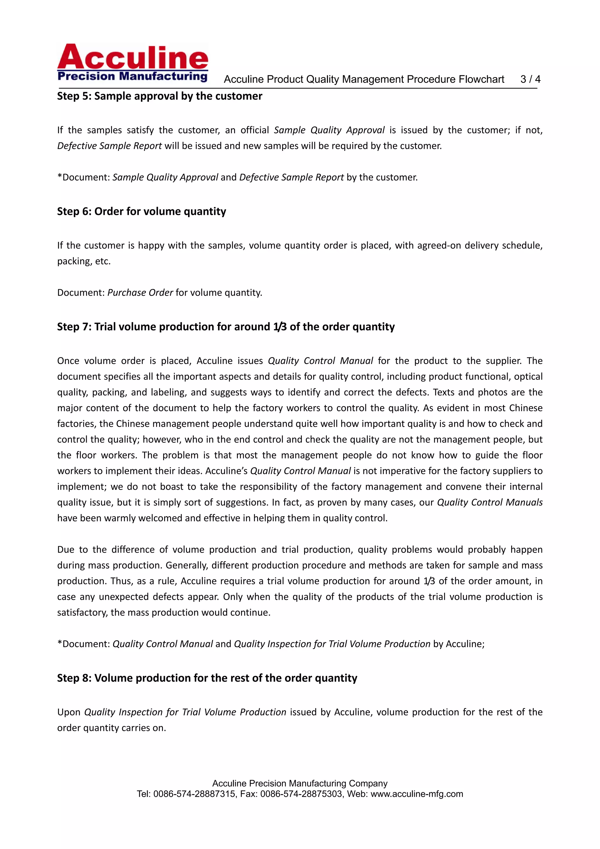 Acculine product quality management procedure flowchart | PDF