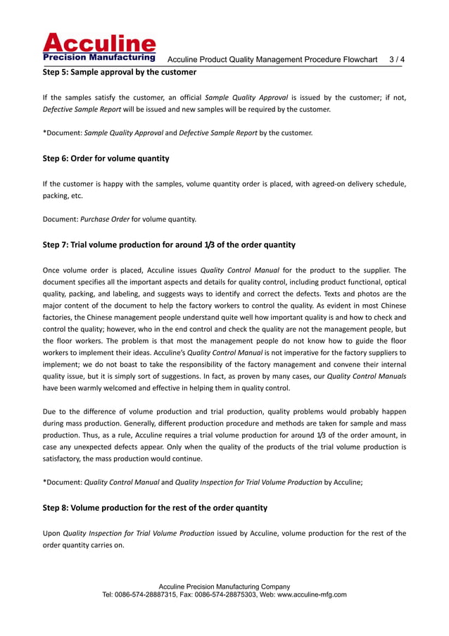 Acculine product quality management procedure flowchart | PDF