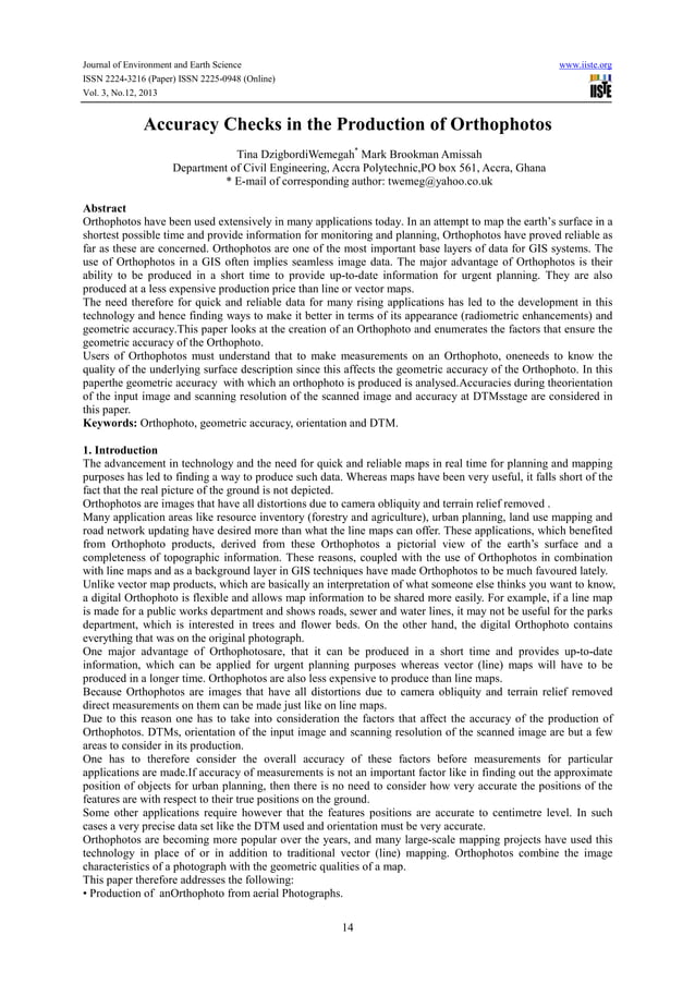 Accuracy checks in the production of orthophotos | PDF