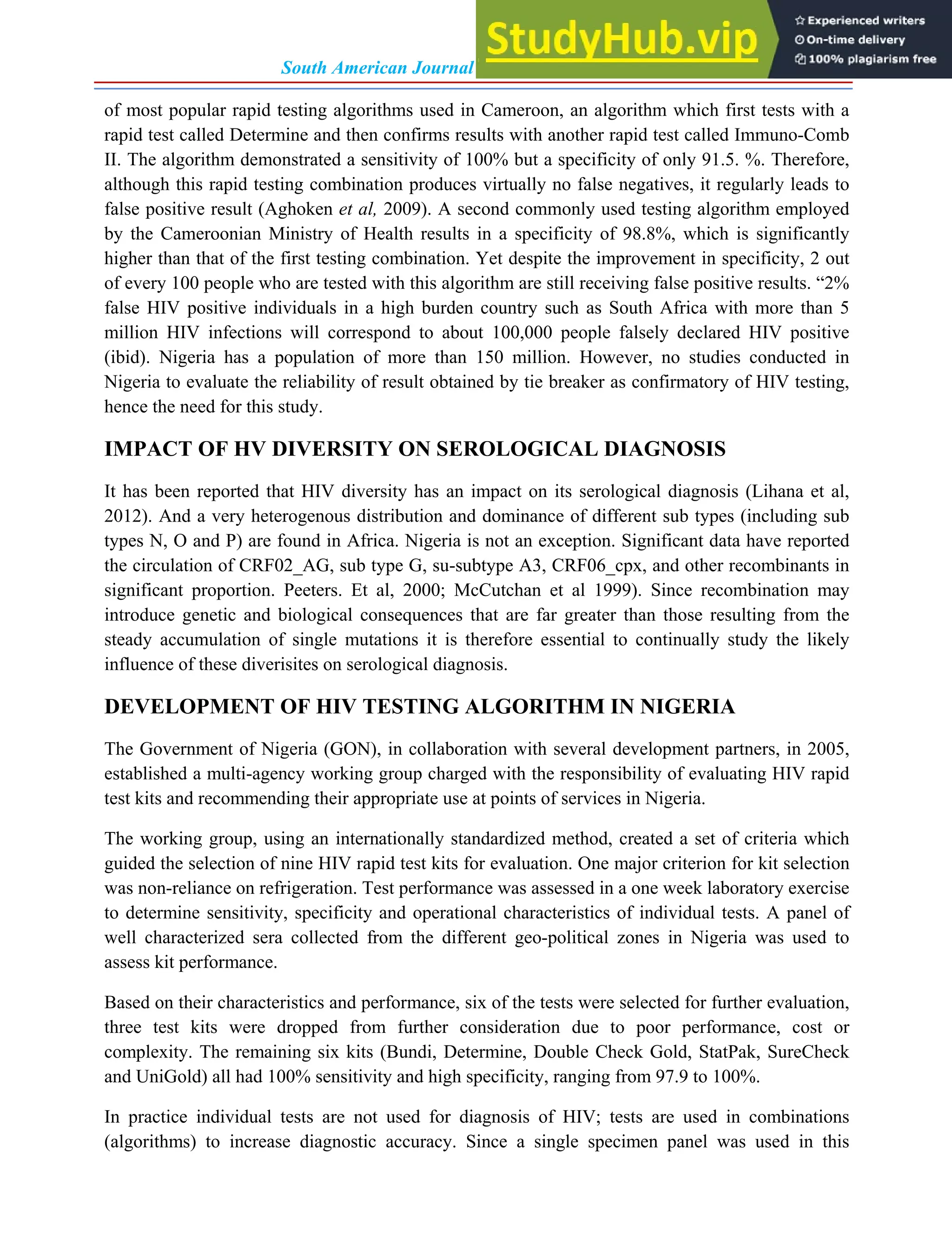 ACCURACY EVALUATION OF HIV RAPID TESTS RESOLVED BY TIE-BREAKER A CASE ...