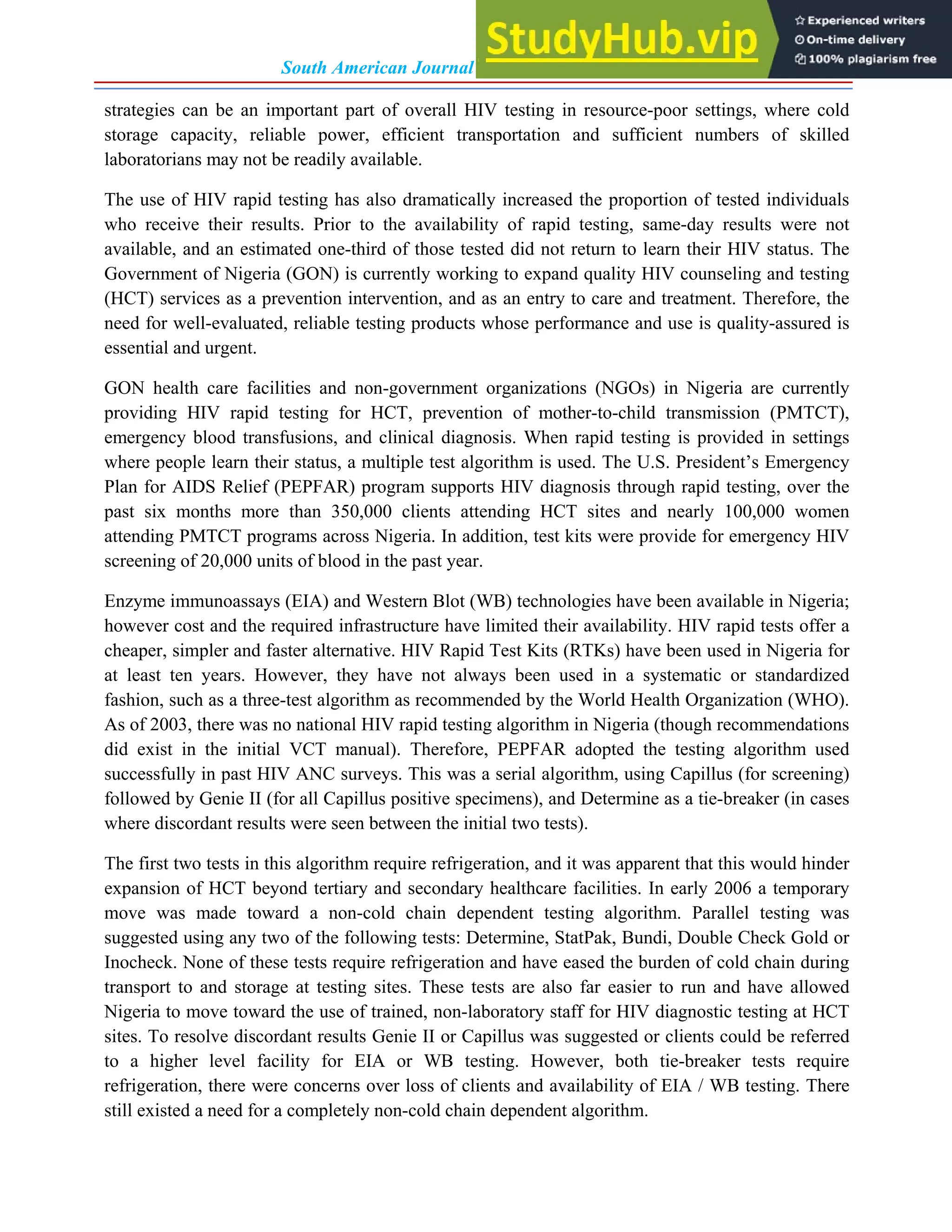 ACCURACY EVALUATION OF HIV RAPID TESTS RESOLVED BY TIE-BREAKER A CASE ...