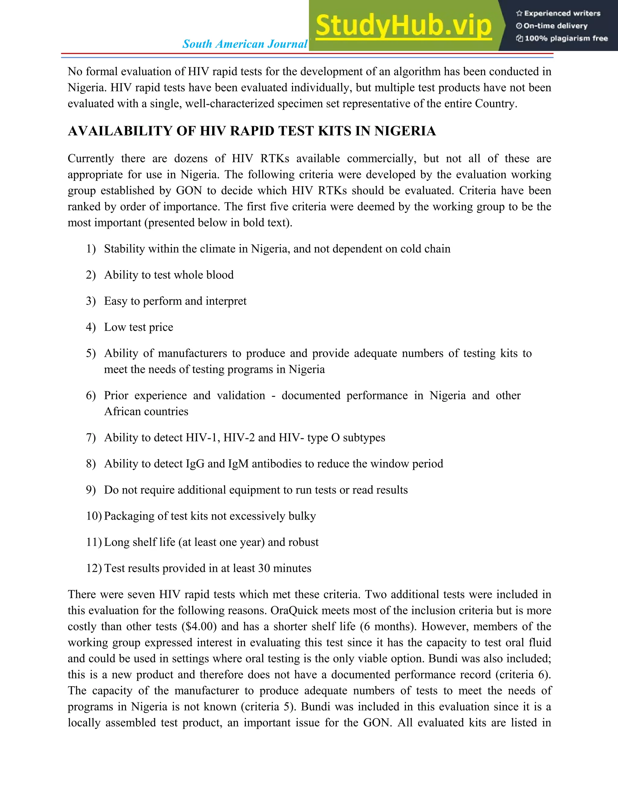 ACCURACY EVALUATION OF HIV RAPID TESTS RESOLVED BY TIE-BREAKER A CASE ...