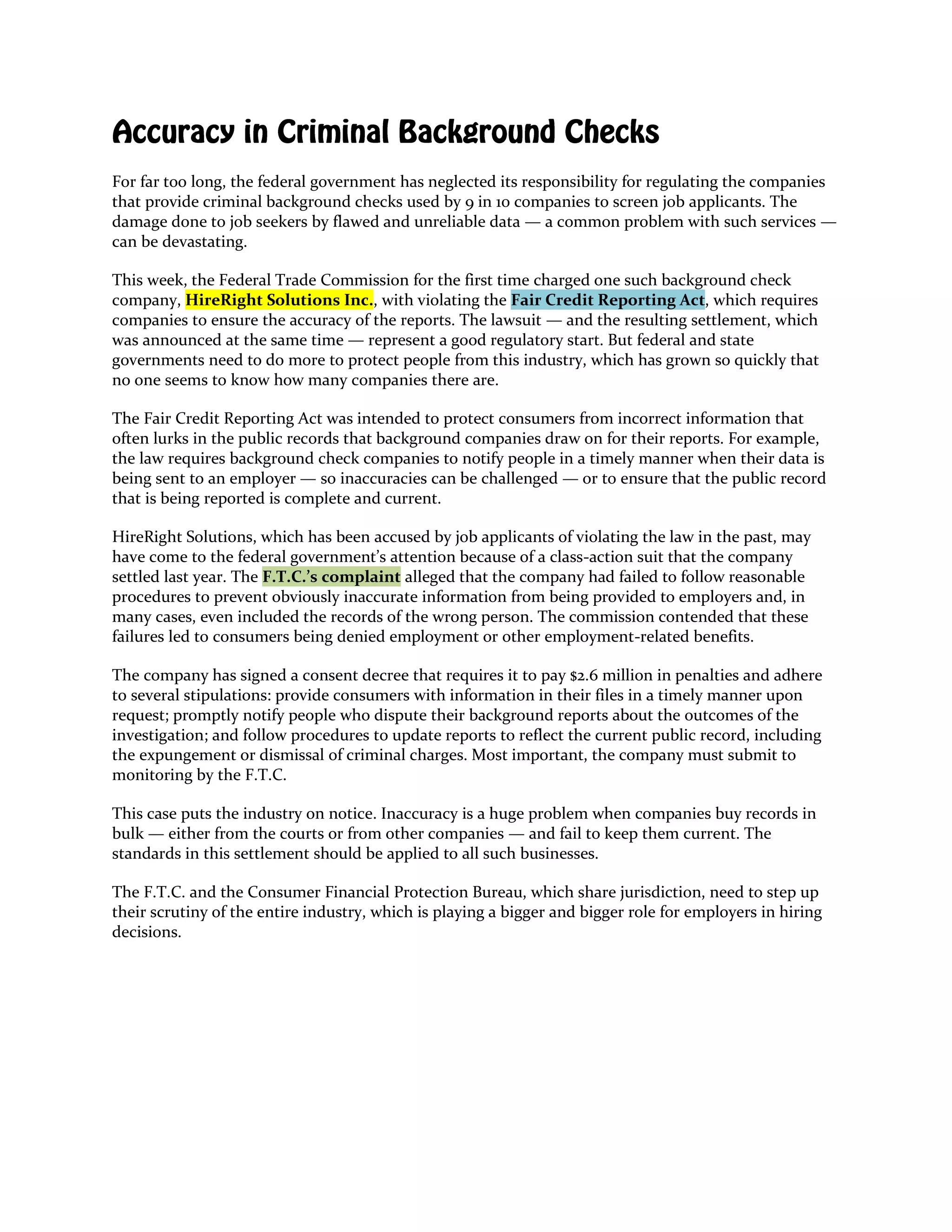 Accuracy in Criminal Background Checks | PDF