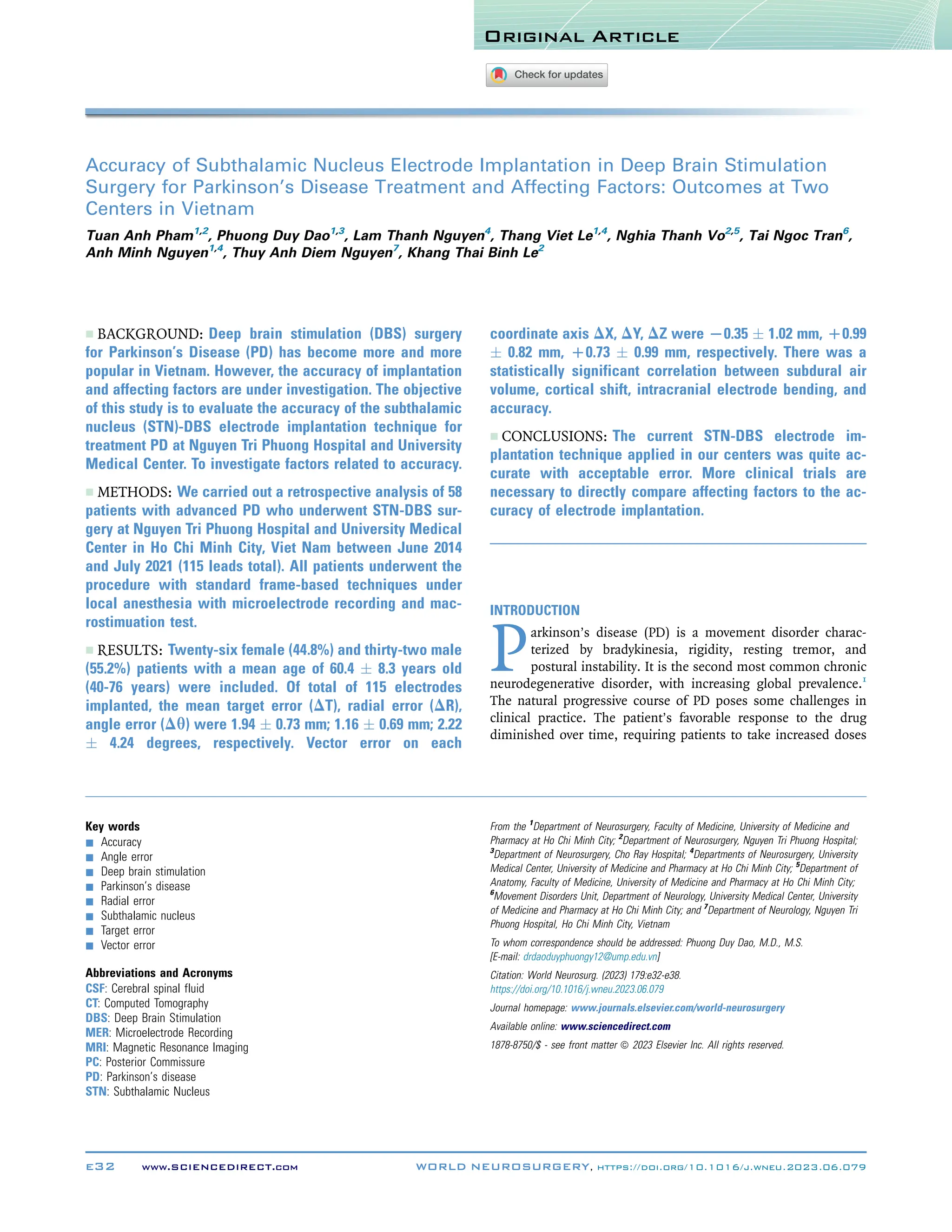 Accuracy of Subthalamic Nucleus Electrode Implantation in Deep Brain ...