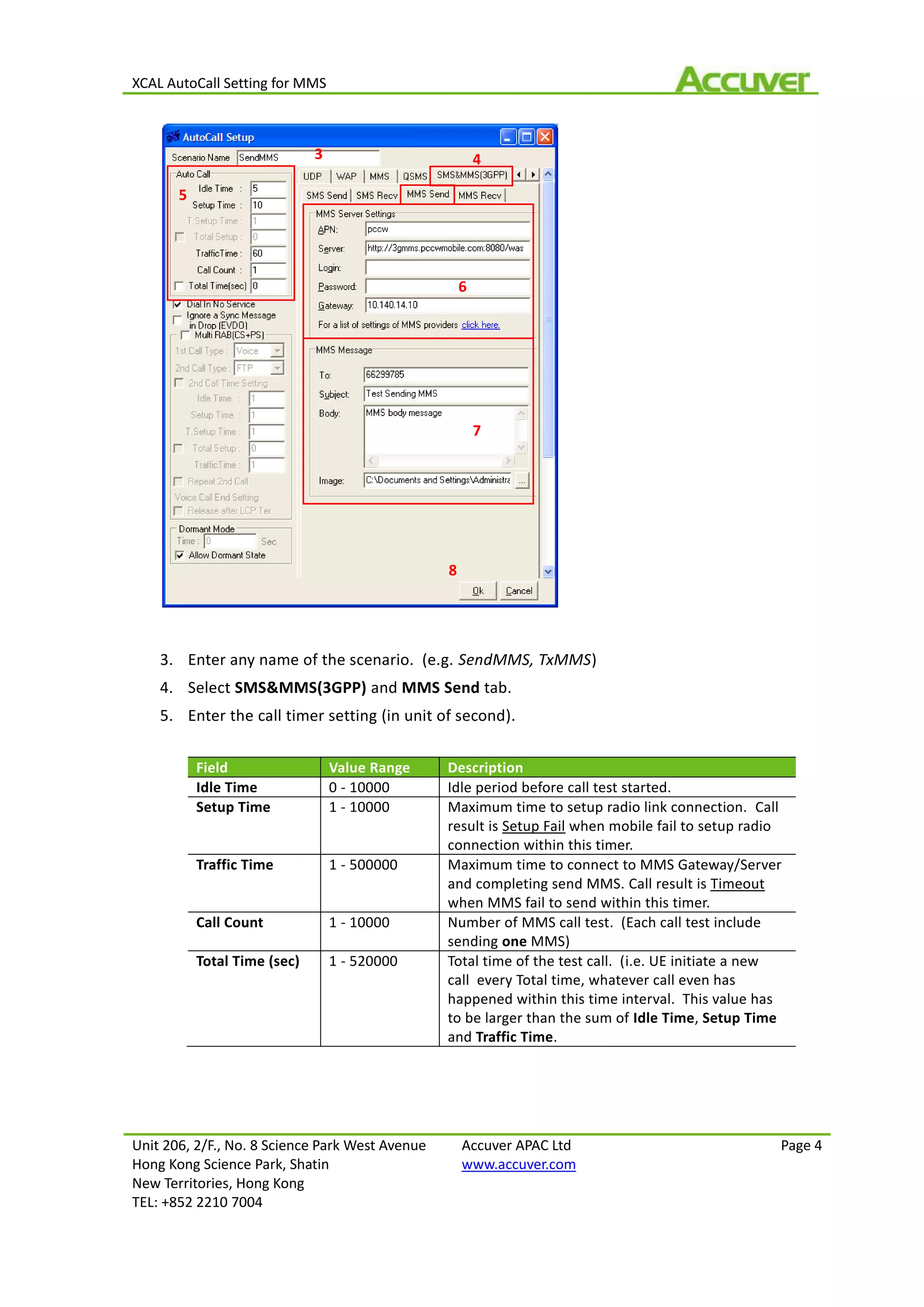 Accuver xcal auto_callsettingformms_v1.0 | PDF