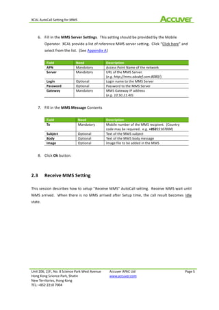 Accuver xcal auto_callsettingformms_v1.0 | PDF