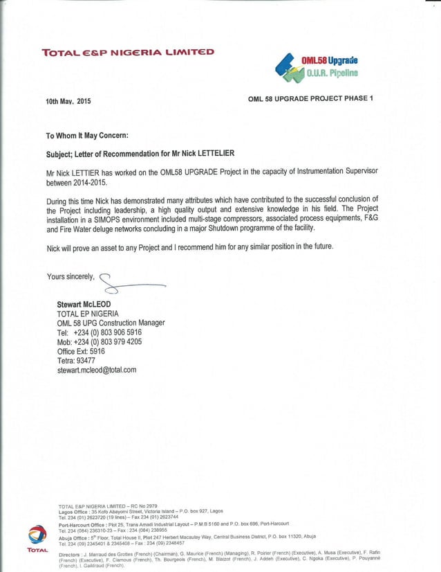 Total OML-58 Letter of Recommendation 3 | PDF