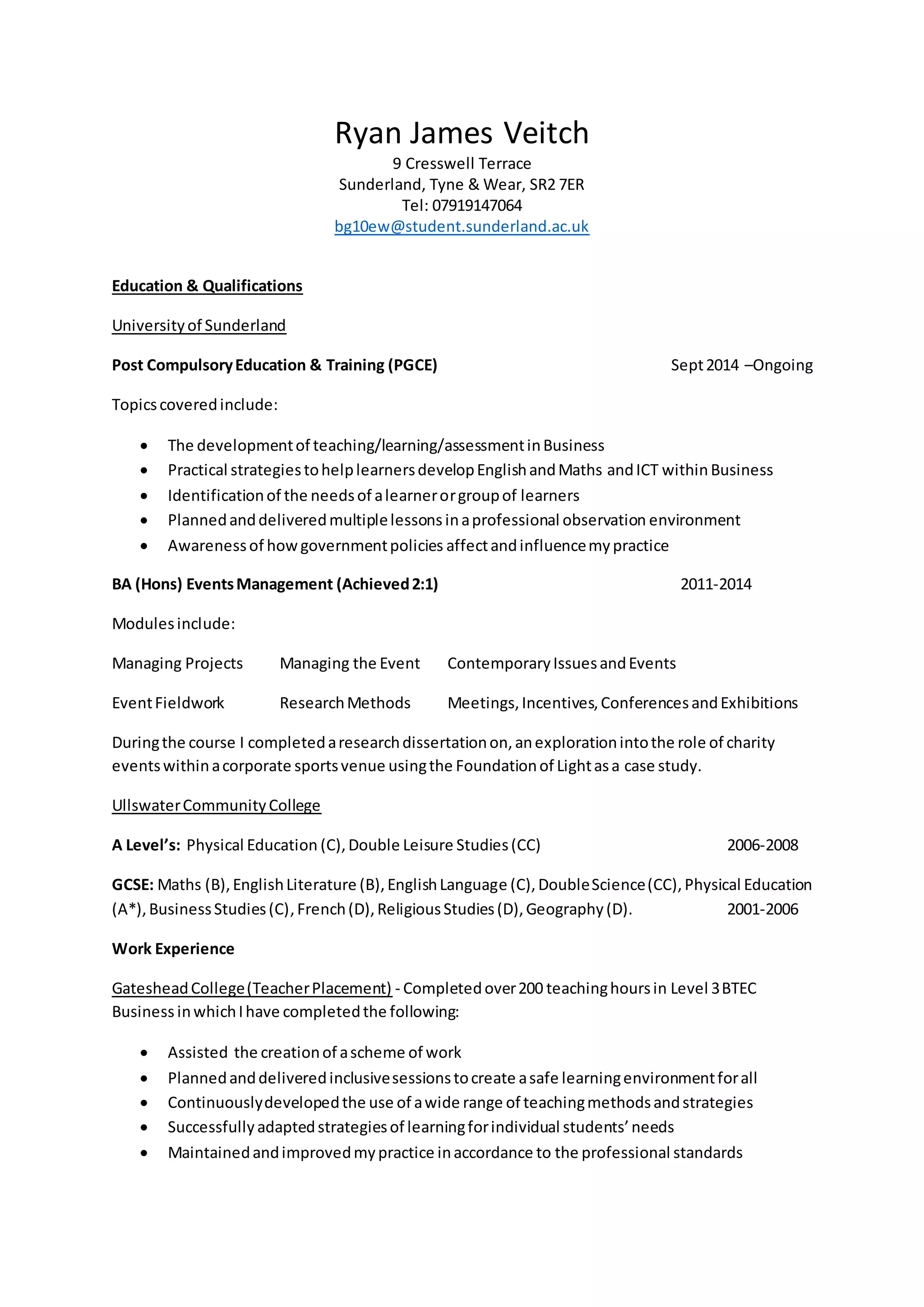Ryan James Veitch CV | DOCX