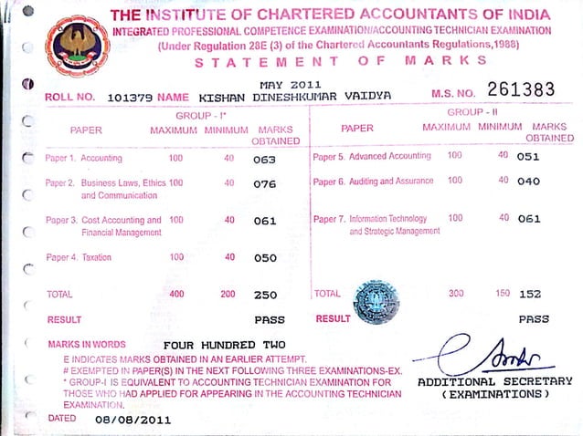 IPCC Marksheet | PDF