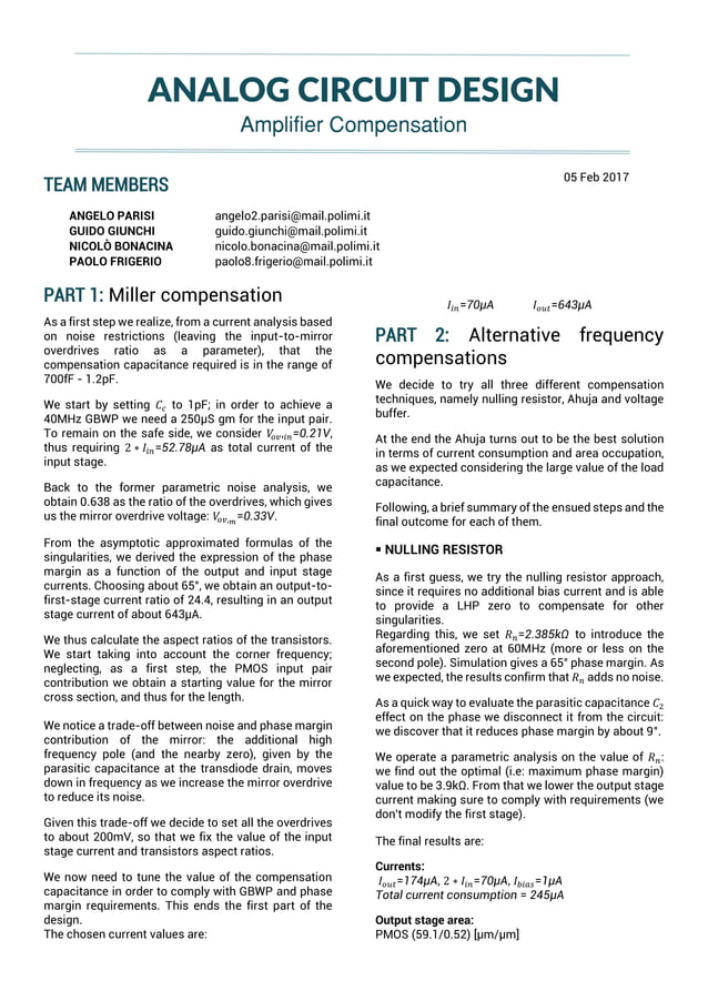 Analog Circuit Design - Miller Amplifier Compensation | PDF