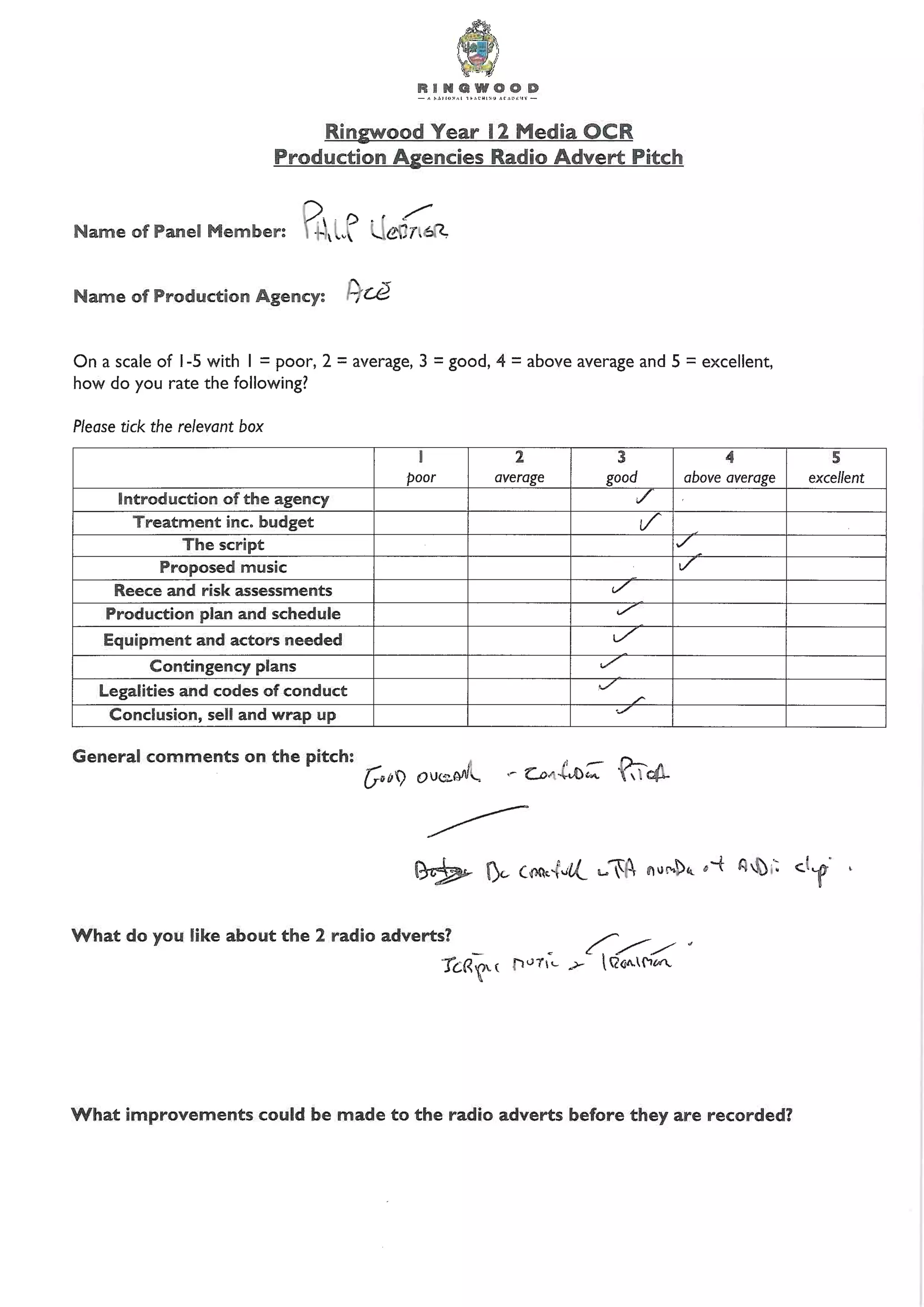 Pitch Feedback Sheets | PDF