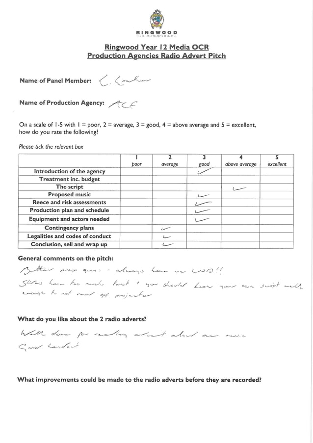 Pitch Feedback Sheets | PDF