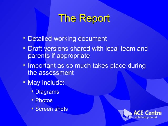 ACE Centre Assessment | PPT | Daycare and Pre-School | Parenting
