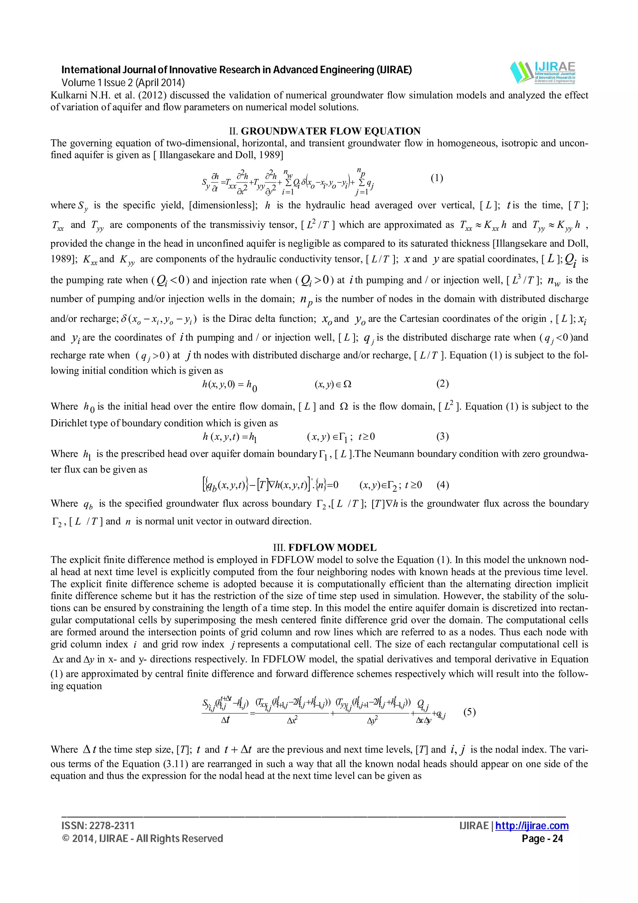 Comparison of Explicit Finite Difference Model and Galerkin Finite Element Model for Simulation ...