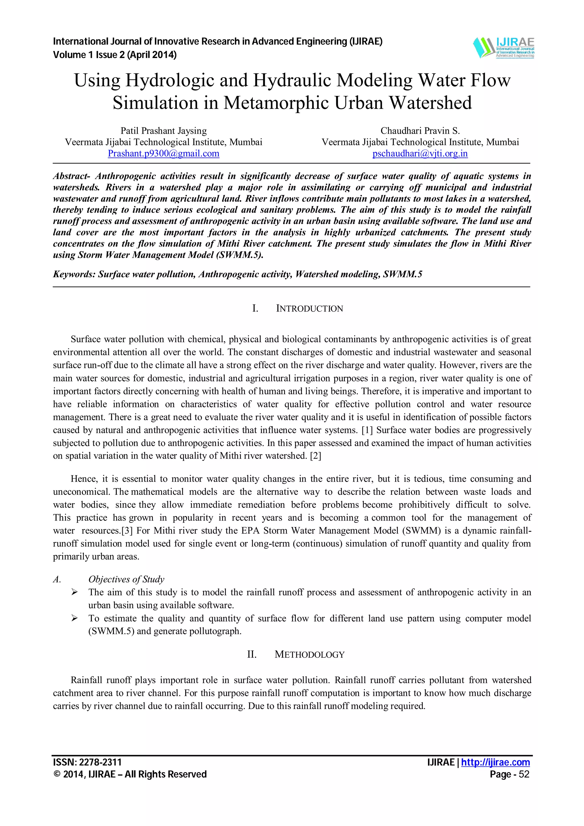 Using Hydrologic and Hydraulic Modeling Water Flow Simulation in ...