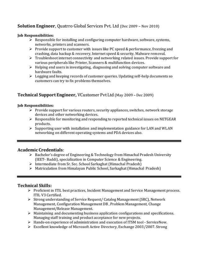 Vishal Guleria (ITIL Certified) IT Service Management Lead Updated Resume | PDF