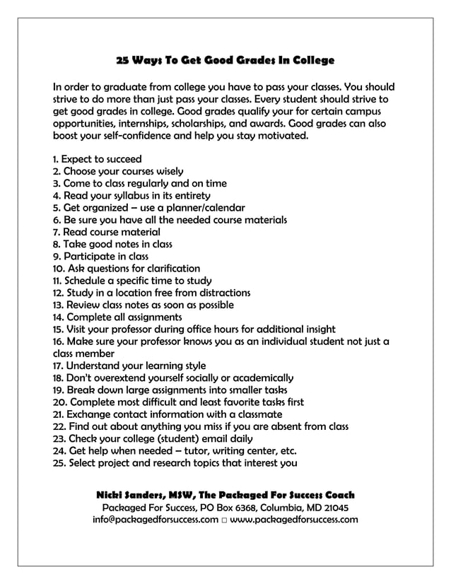 25 Ways To Get Good Grades In College | PDF | College Planning ...