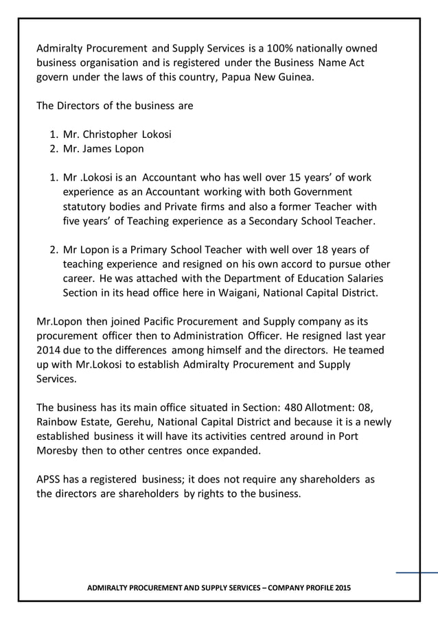 BUSINESS PROFILE APSS | DOCX | Information Services Industry | Industries