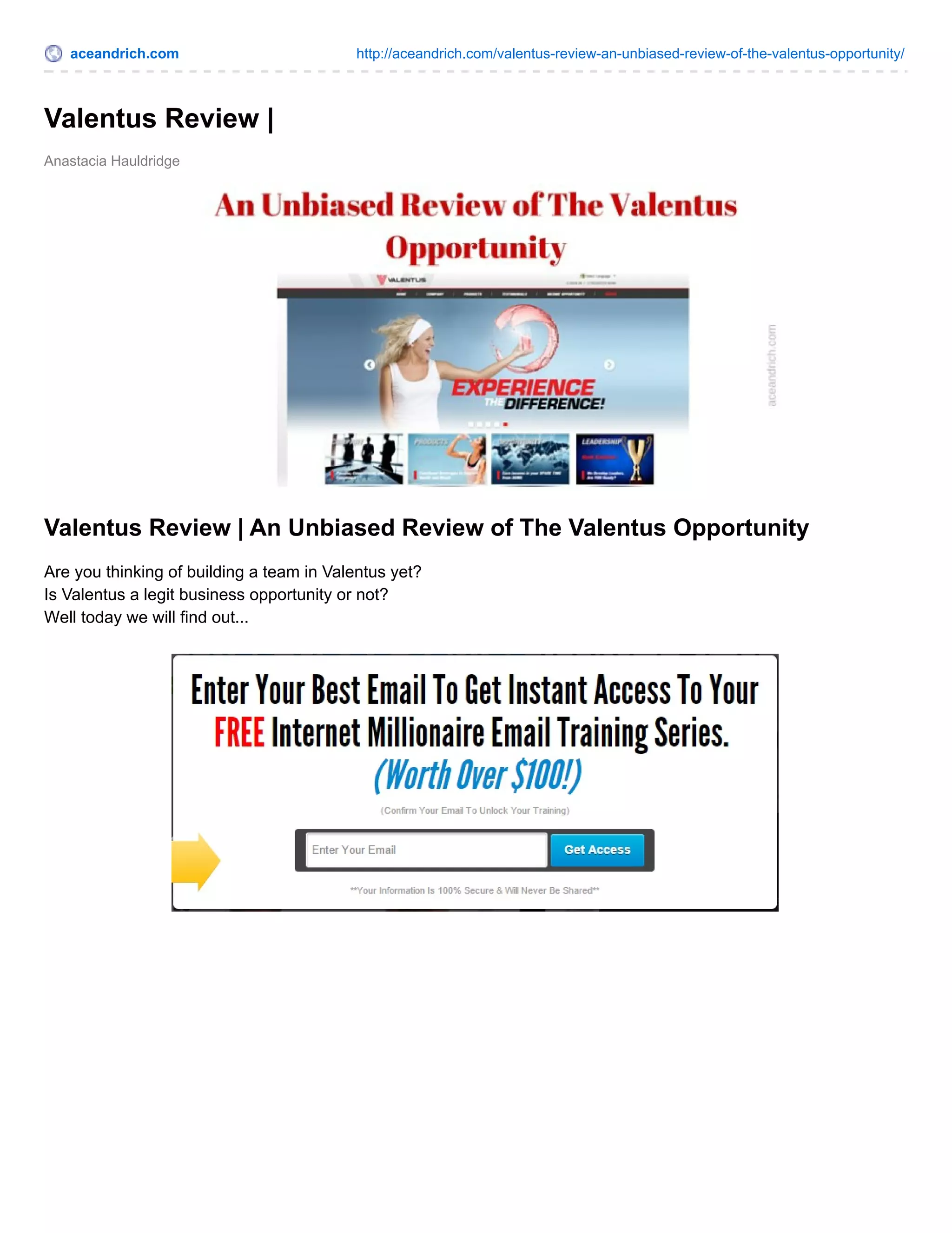 Valentus Review | An Unbiased Review of The Valentus Opportunity | PDF