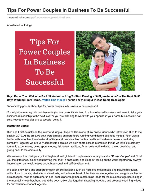 Tips For Power Couples In Business To Be Successful | PDF