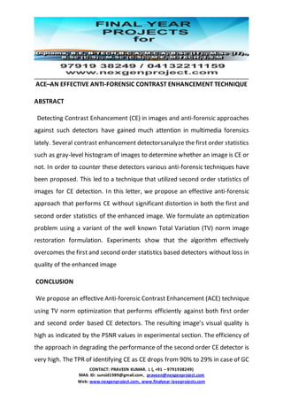 ACE–AN EFFECTIVE ANTI-FORENSIC CONTRAST ENHANCEMENT TECHNIQUE | DOCX