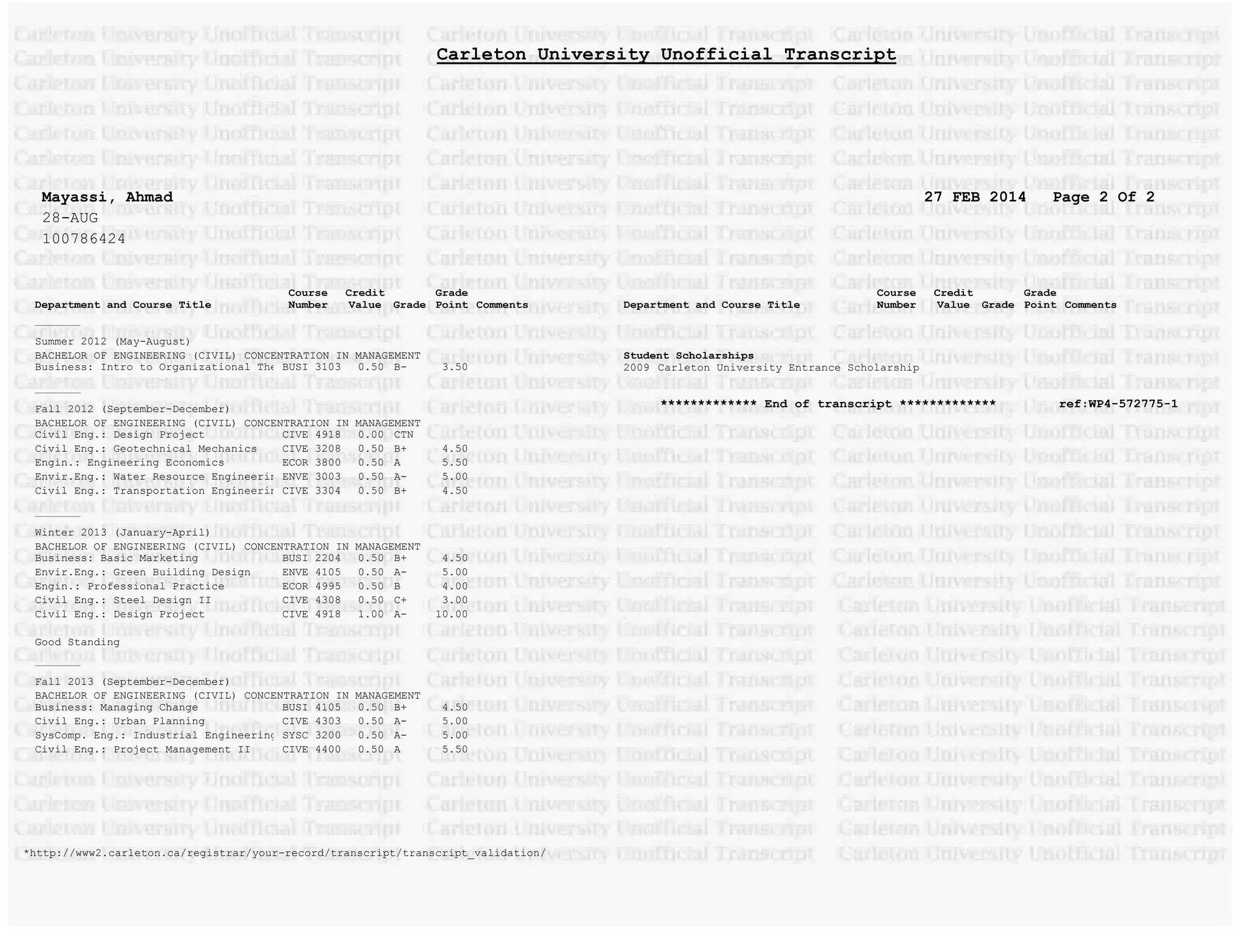 Ahmad Mayassi unofficial transcript | PDF