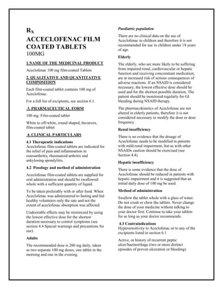 Aceclofenac 100 mg film coated tablets smpc- taj pharmaceuticals | PDF