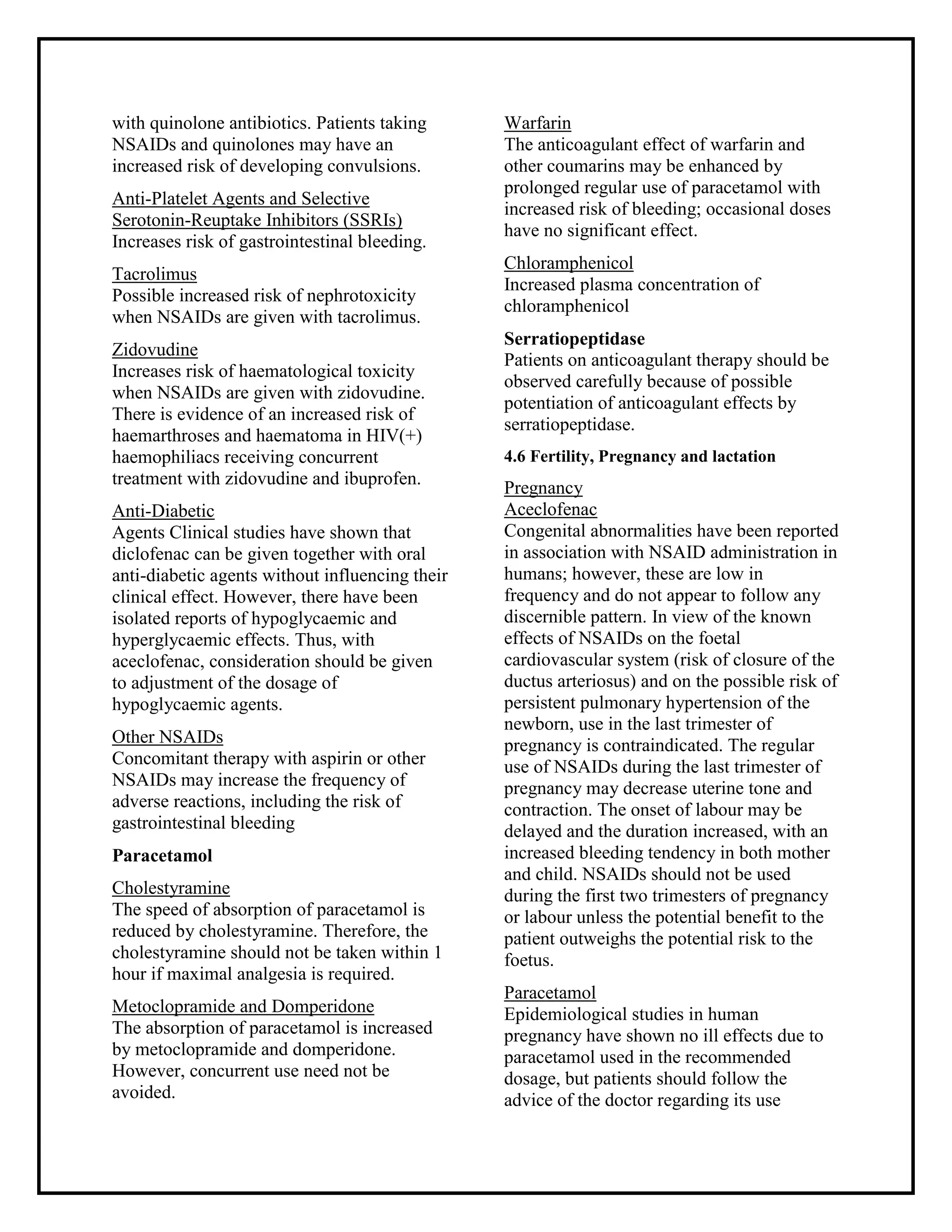 Aceclofenac plus paracetamol plus serratiopeptidase tablets smpc taj ...
