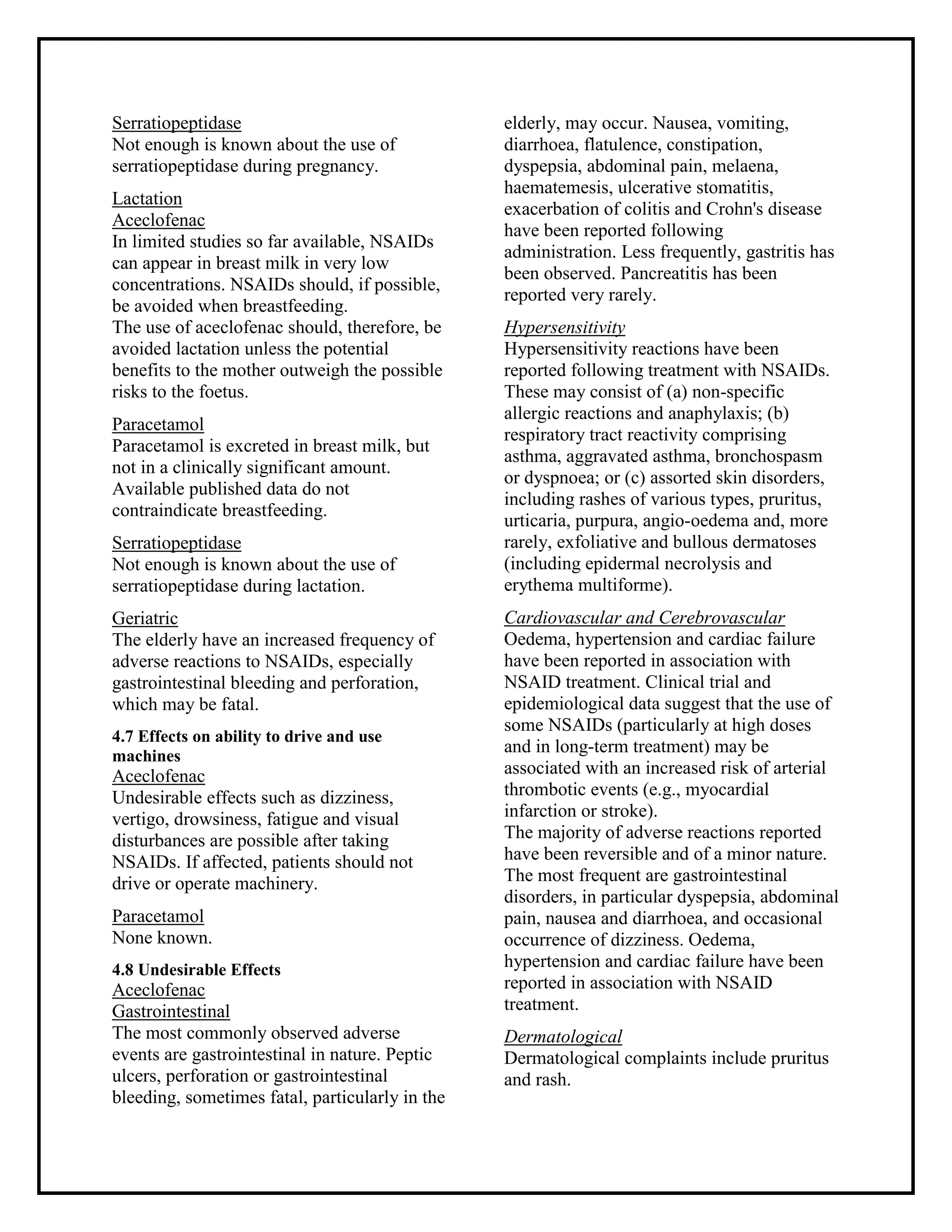 Aceclofenac plus paracetamol plus serratiopeptidase tablets smpc taj ...