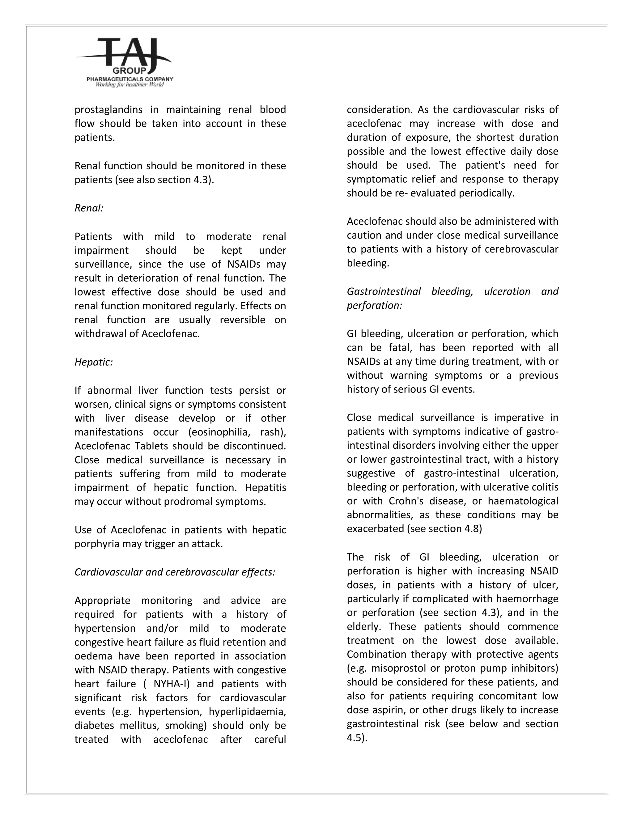 Aceclofenac 100mg Tablets Taj Pharma SmPC PIL | PDF