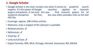 Acedemic search engines.pptx | Search | Internet