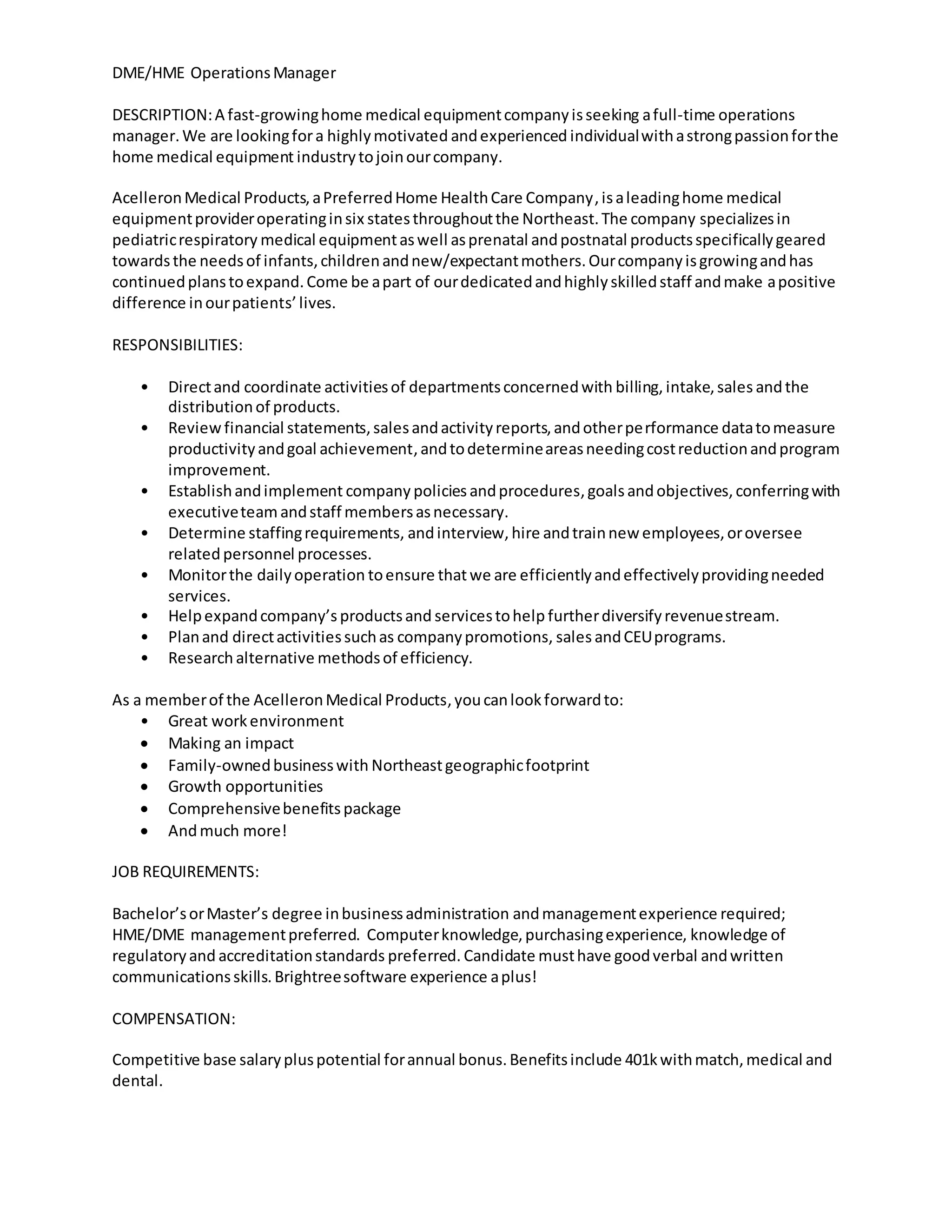 Acelleron medical products ops. mngr. | PDF