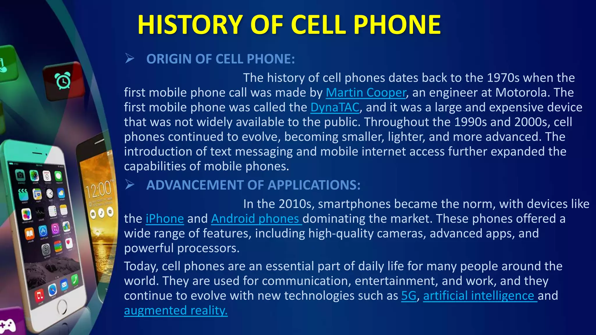 The Evolution of Cellphones: From Brick Phones to Smartphones | PPTX