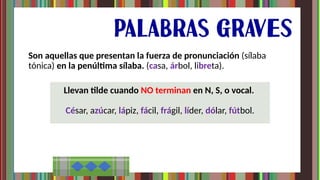 Acentuación de palabras, palabras agudas, graves, esdrújulas y ...