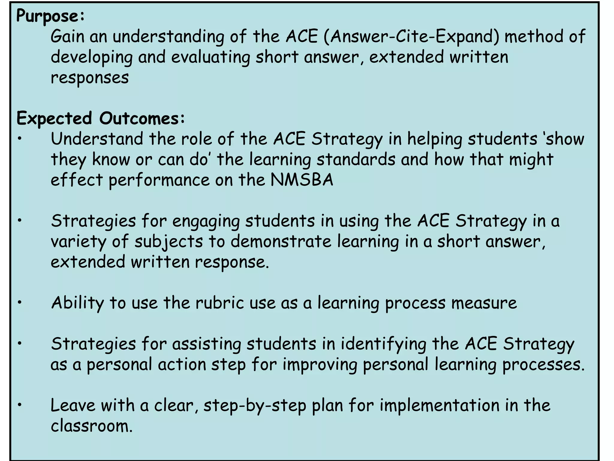 Ace open ended rubric strategy | PPT