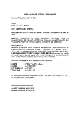 Aceptación de oferta cmi 012 | DOCX
