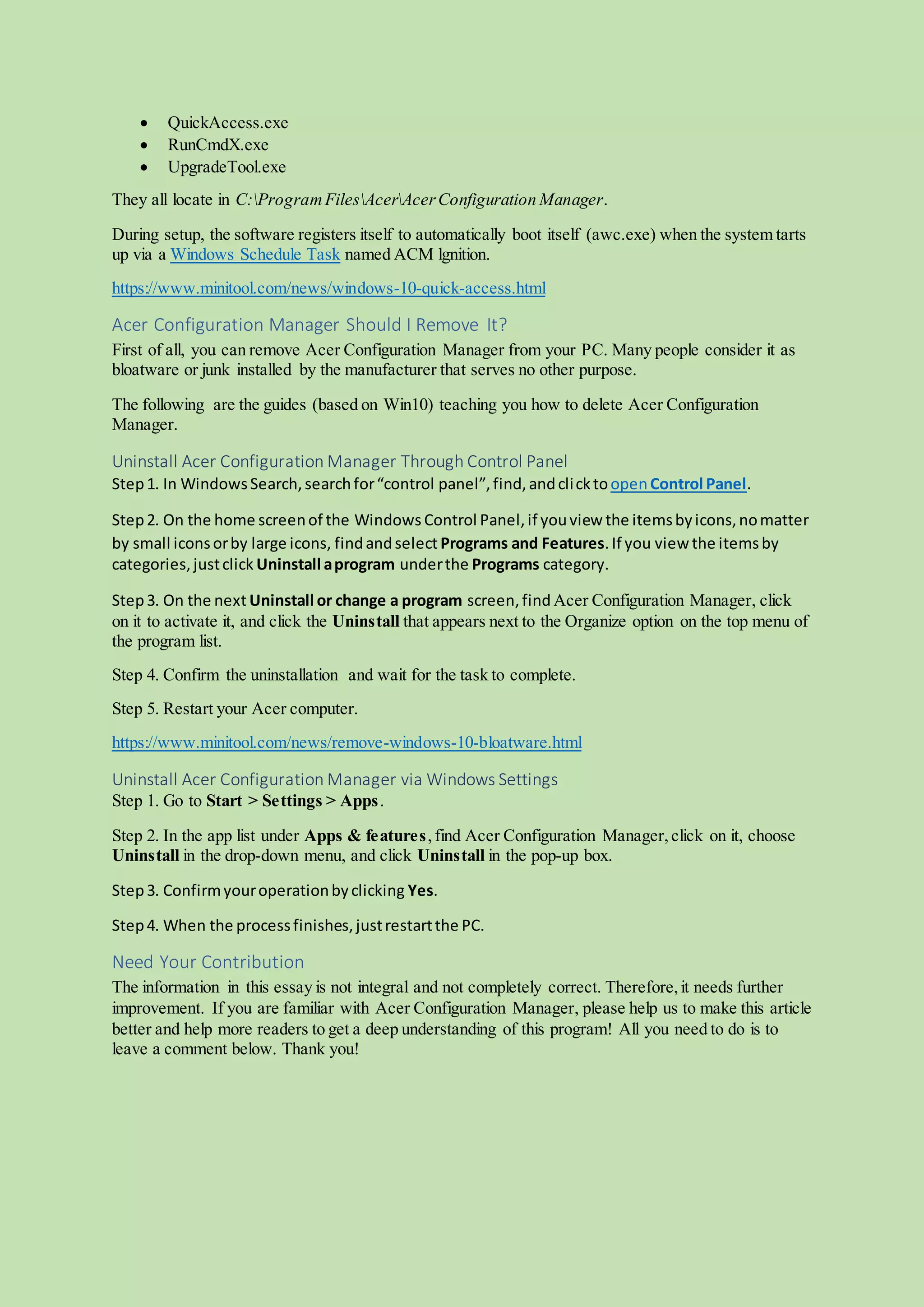 Acer configuration manager | DOCX