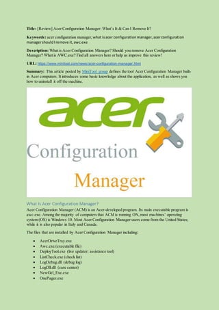 Acer configuration manager | DOCX