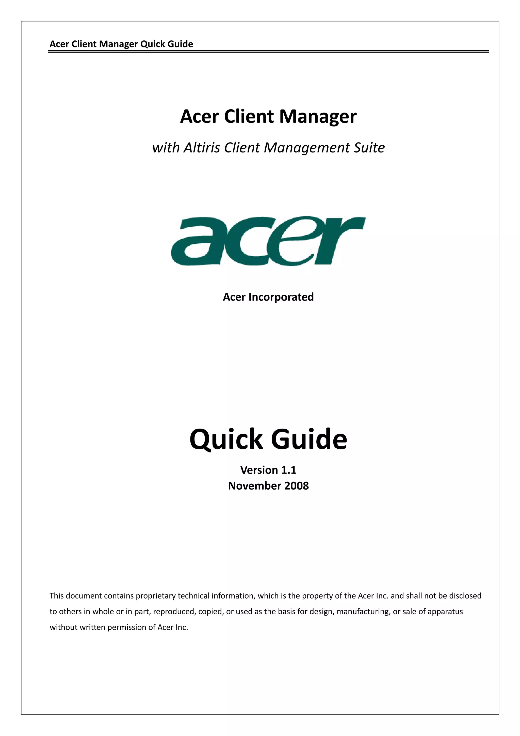 Acer client manager quick guide v1.1 | PDF